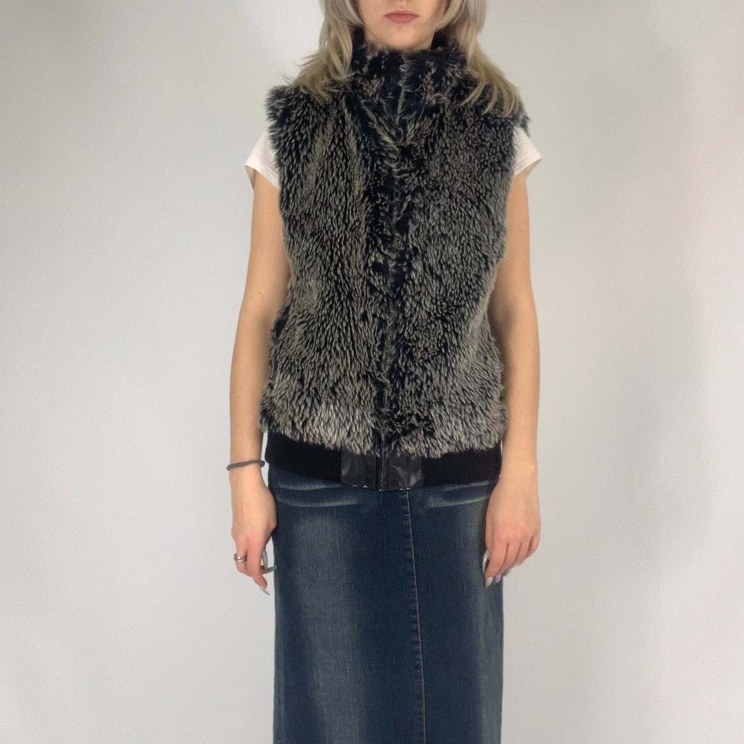 Faux Fur Furry Y2K Gray Preloved Vest - Etsy