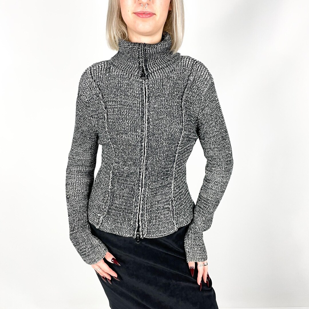 Dark Gray Zip-up Sweater, Unique Futuristic Zipped Design Opium Style ...