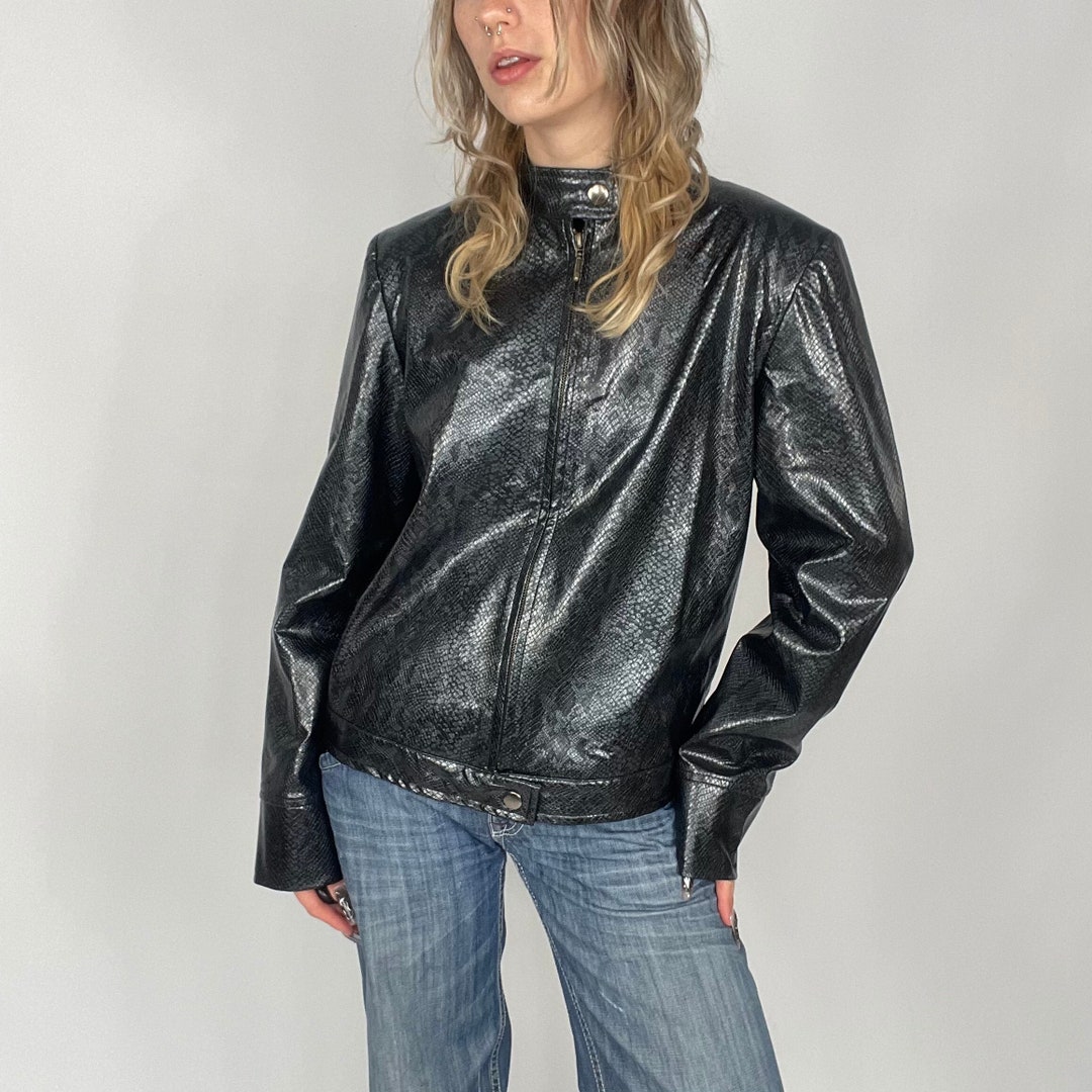 Y2K Black & Gray Faux Snake Skin Animal Print Zipped Preloved Jacket - Etsy