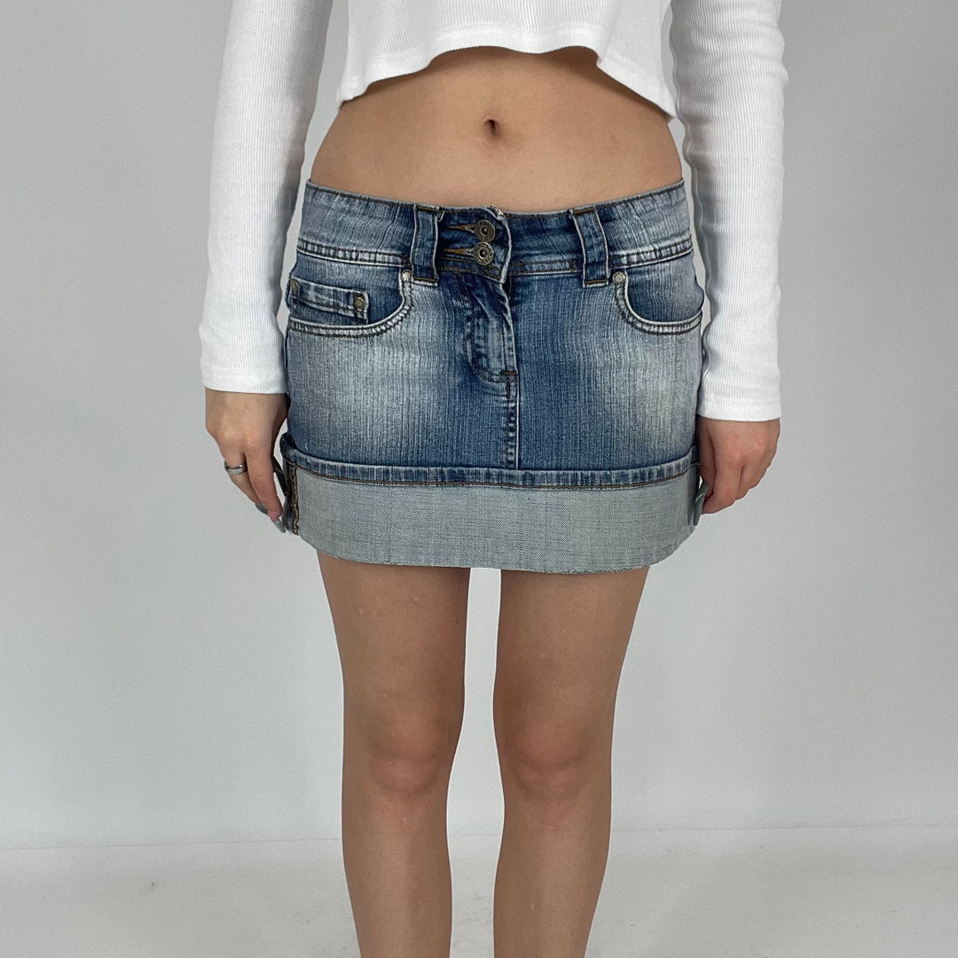 Y2K Fishbone Bleached Denim Mini Preloved Skirt - Etsy