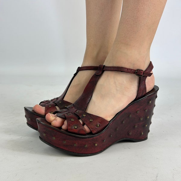 Burgundy Sandals - Etsy