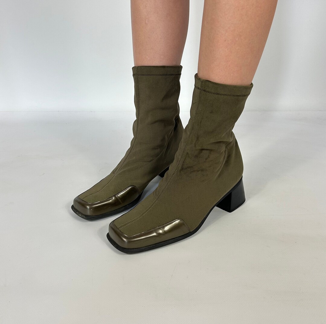 Green Y2K Preloved Ankle Sock Boots - Vintage 2000s Style, Retro ...