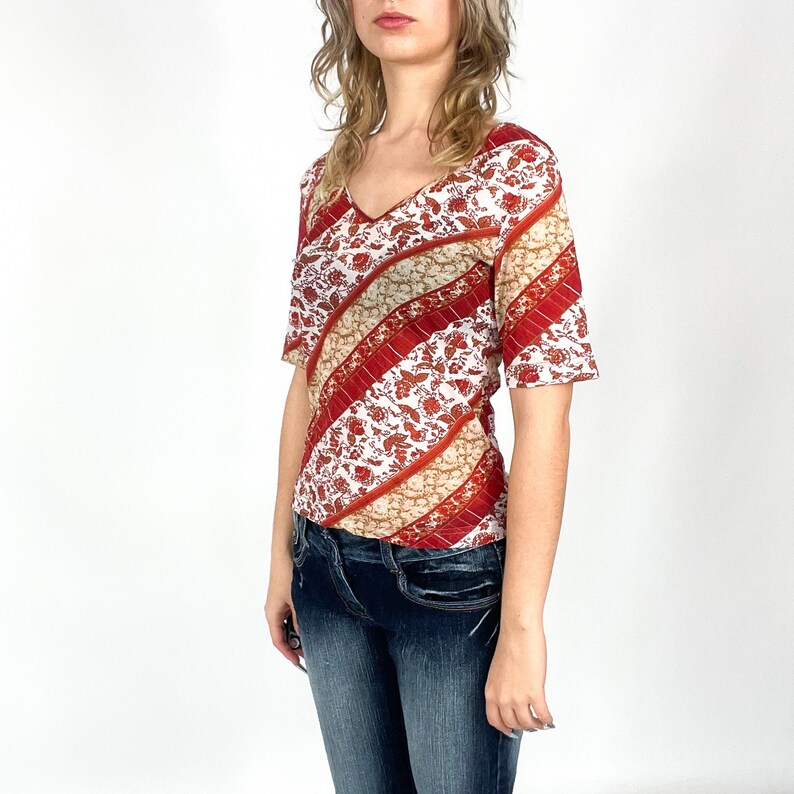 Blusa Y2K Top floral rojo y blanco Boho - Etsy España