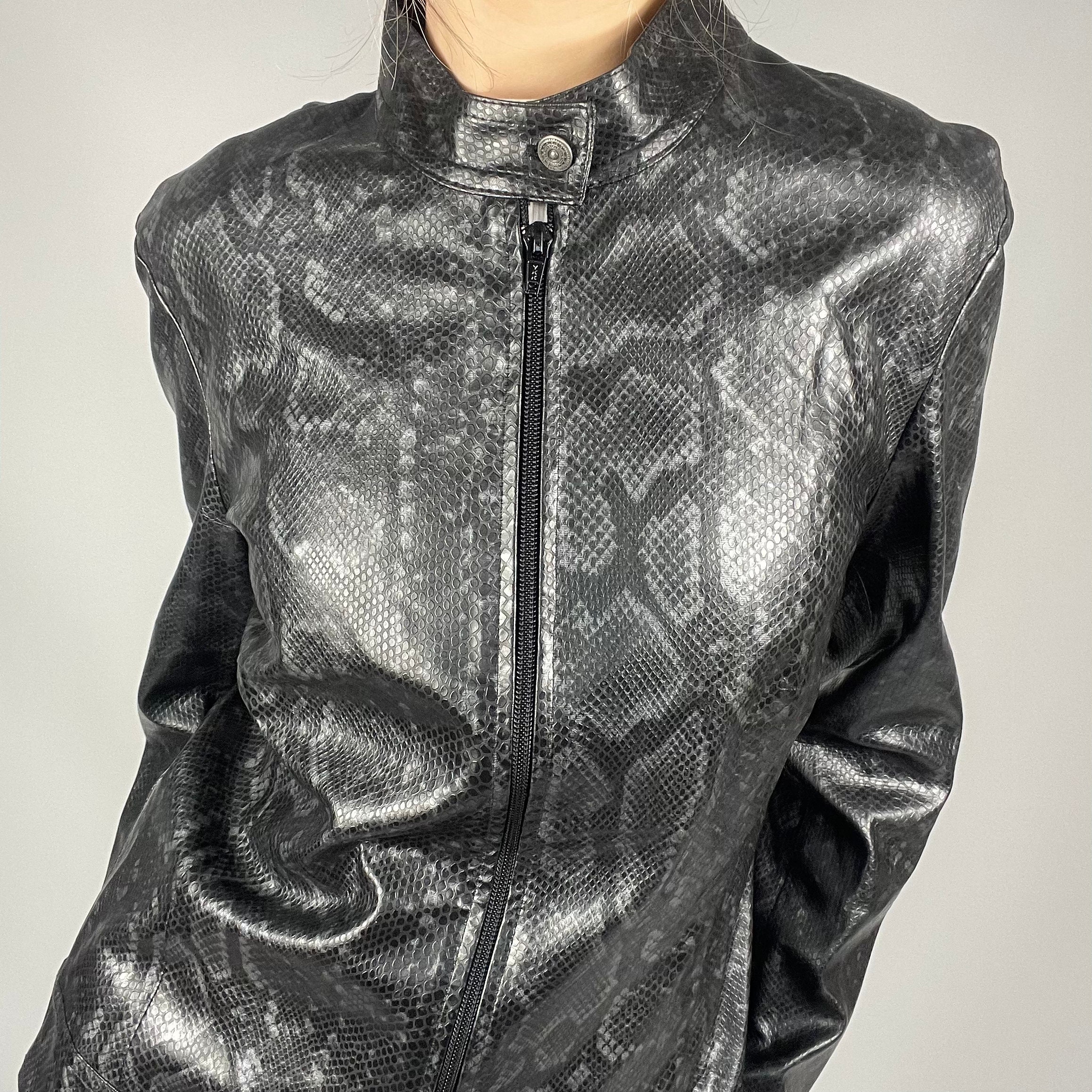 Y2K Slay Black Faux Fake Snake Skin Animal Print Matrix Zipped Preloved ...