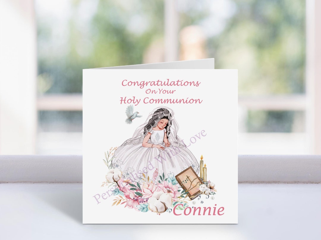 First Holy Communion Card for Girls, Personalised 1st Holy Communion ...
