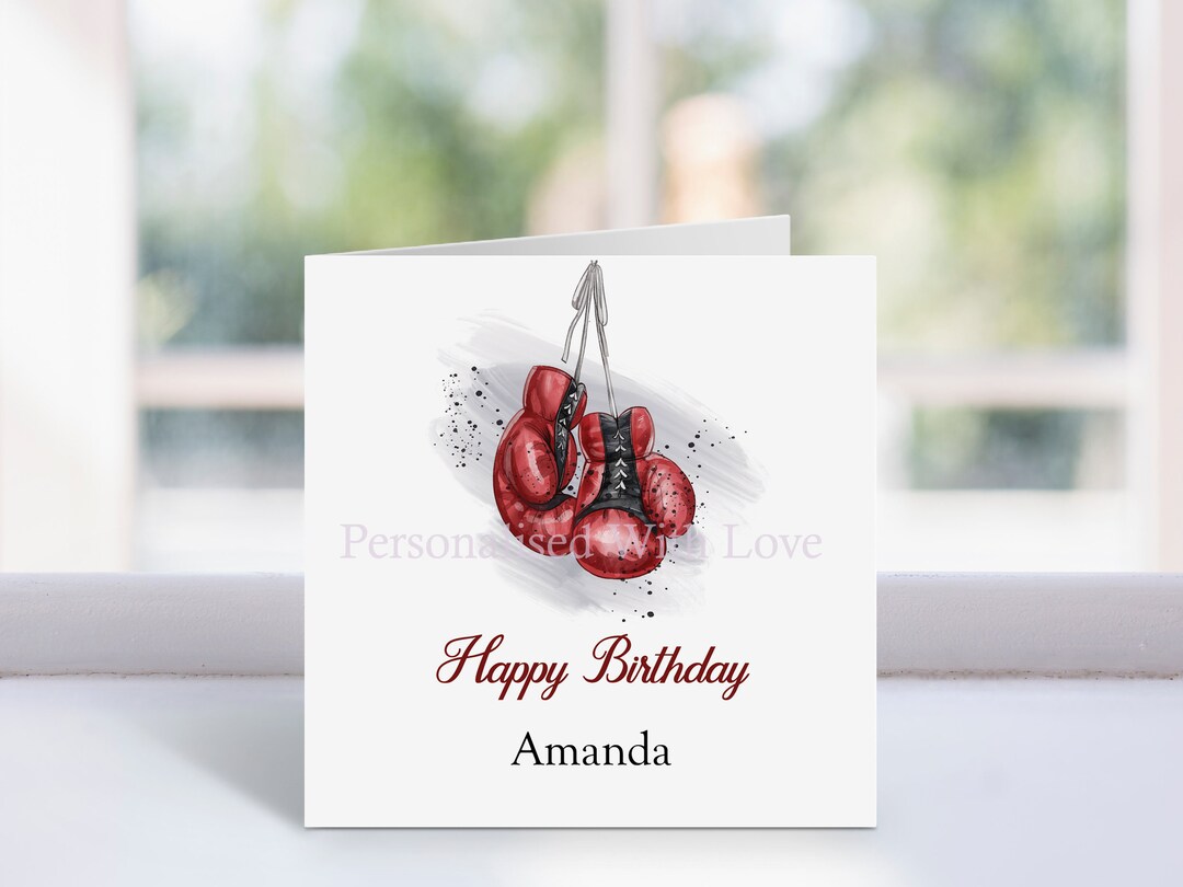 Boxing Birthday Card, Personalised Card for Boxer, Boxing Gloves ...