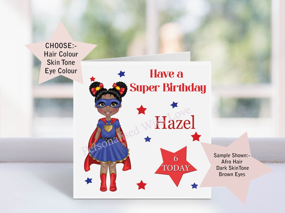 Personalised Super Hero Birthday Card for Girl, Super Heroes Card for ...