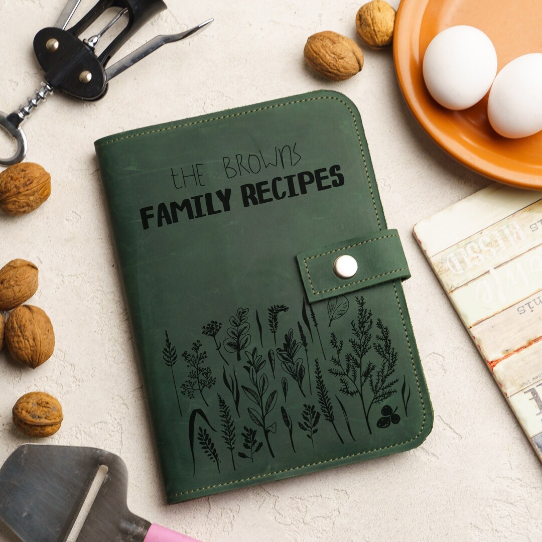 Engraved Leather Recipe Book Cover, Personalized Recipe Book Leather ...