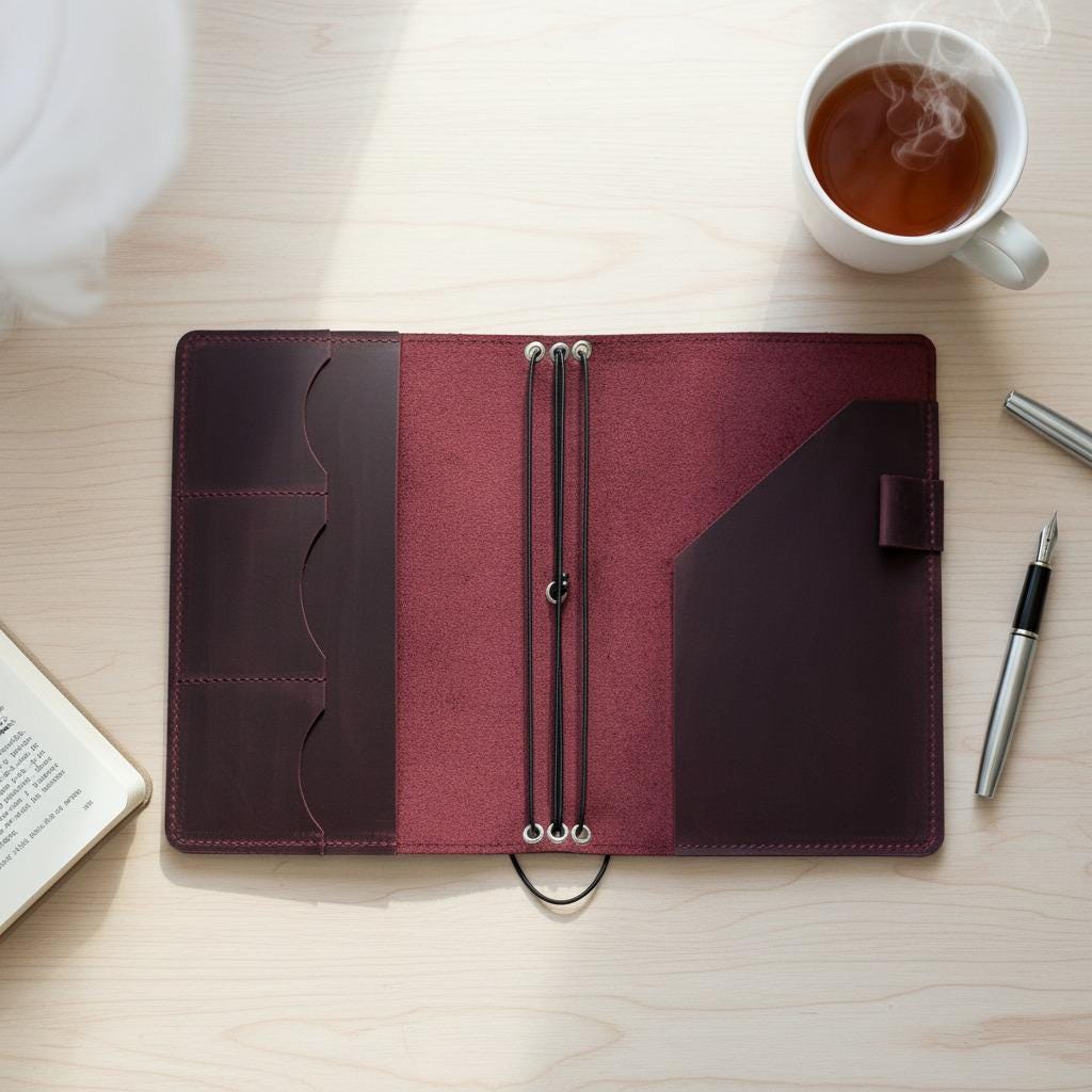 A5 Notebook Cover, Burgundy Leather Notebook Cover, Burgundy Journal ...