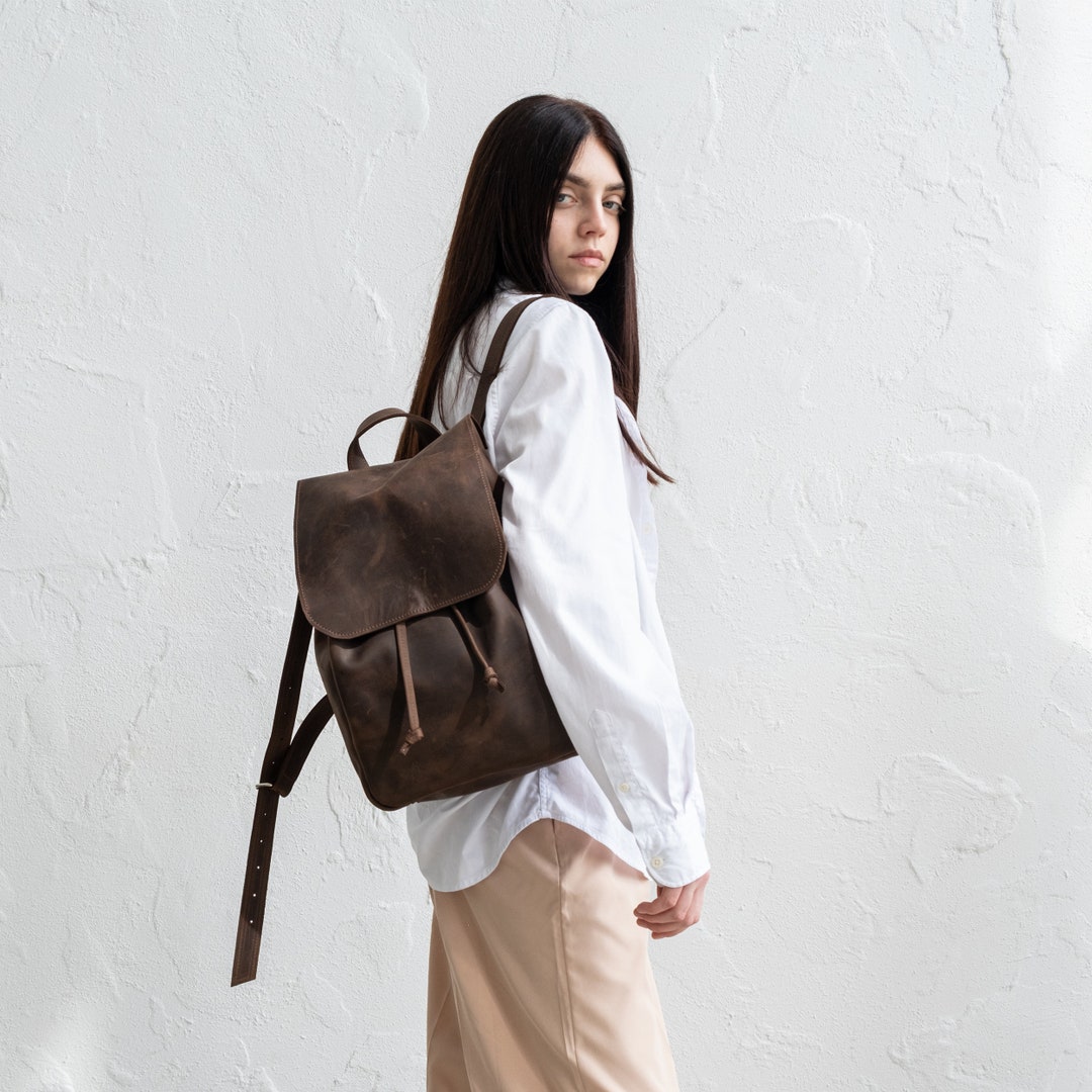 Leather Drawstring Backpack, Leather Backpack Women, Leather Drawstring ...