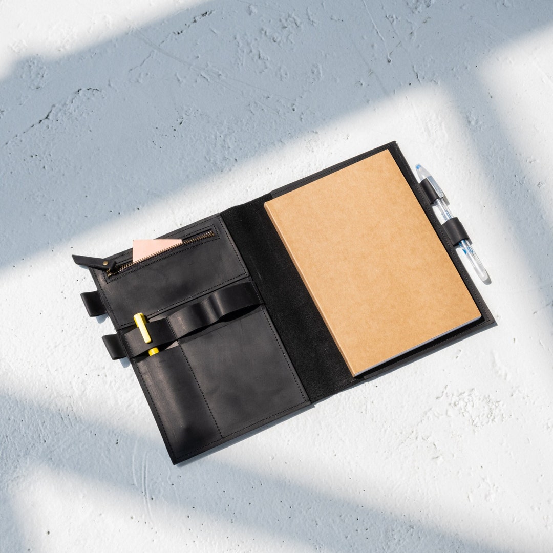 Leather Notebook Cover With Pen Holder,notebook Cover With Pocket ...