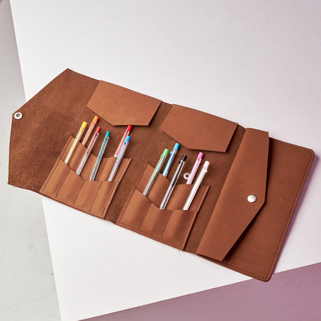 Leather Artist Tool Roll, Leather Pencil Holder, Roll up Pencil Case ...