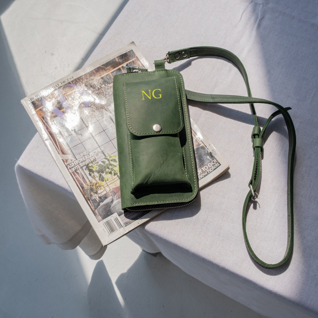 Personalized Leather Phone Bag, Womens Crossbody Phone Bag, Leather ...