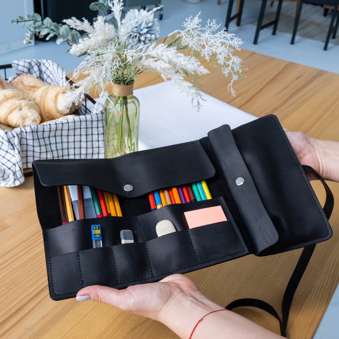 Custom Leather Pencil Roll, Personalized Pencil Pouch, Artist Tool Roll ...