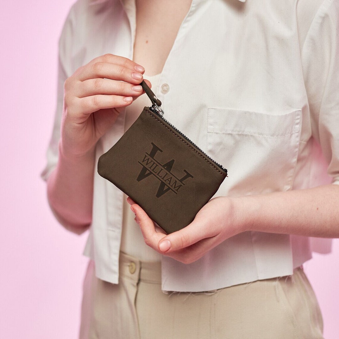 Personalized Leather Coin Pouch, Zipper Coin Pouch, Mini Coin Purse ...