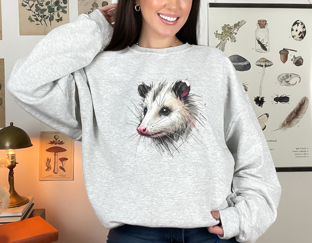 Opossum Sketch Sweatshirt Cute Animal Art Cozy Wildlife Graphic Nature ...