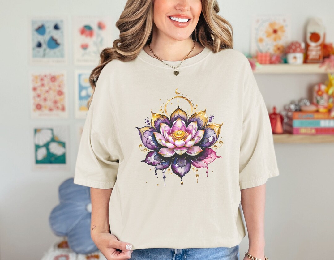 Lotus Flower Shirt, Watercolor Design Tee, Yoga T-shirt, Spring Summer ...