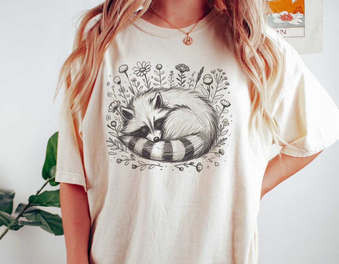 Raccoon Sleeping Shirt, Cute Animal T-shirt, Flower Graphic Tee ...
