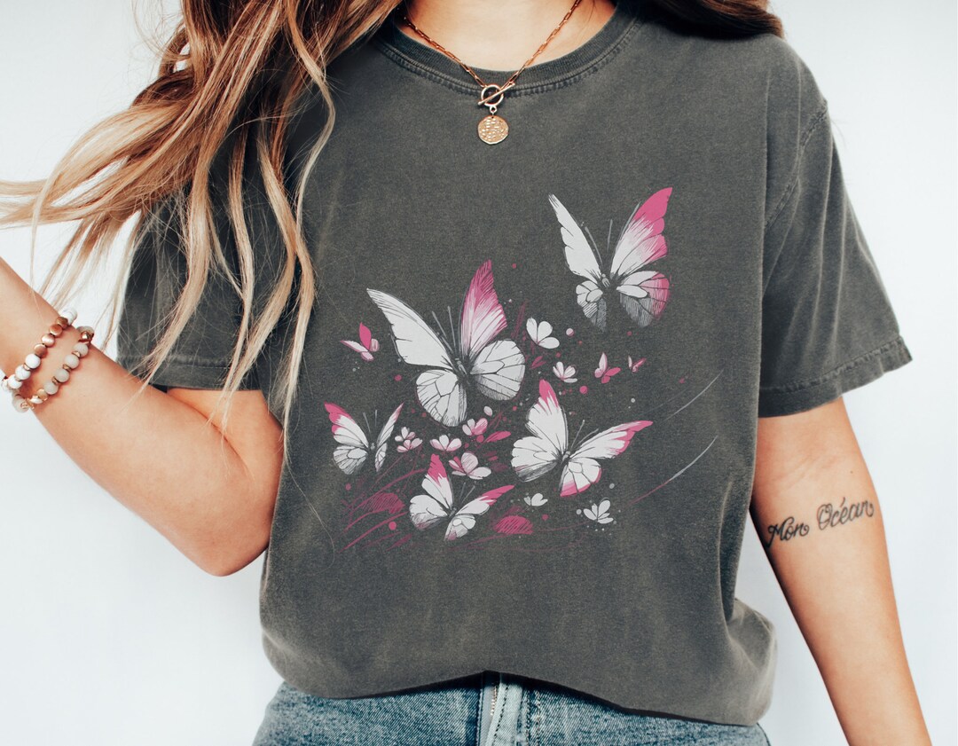 Butterfly Shirt, Butterflies Top, Gift for Her, Artsy Sketch Tee ...