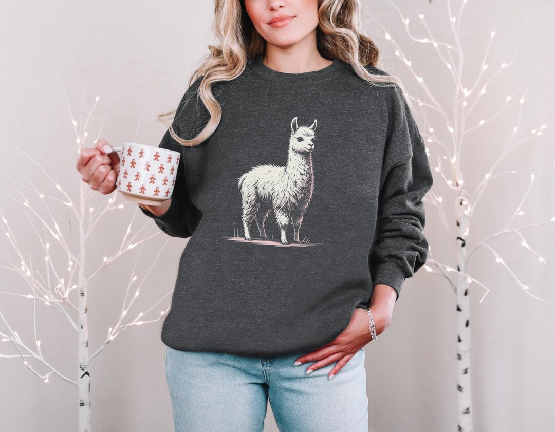 Cute Llama Sweatshirt - Adorable Llama Graphic Pullover for Animal ...