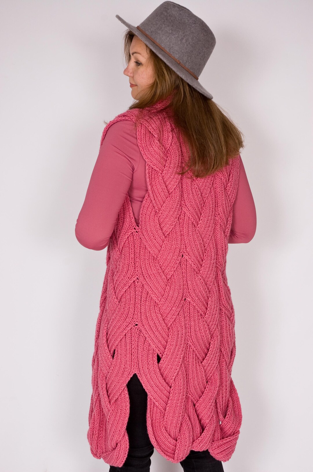 Chunky Hand-knitted Wool Blend Vest | Braided Pattern Half-wool ...
