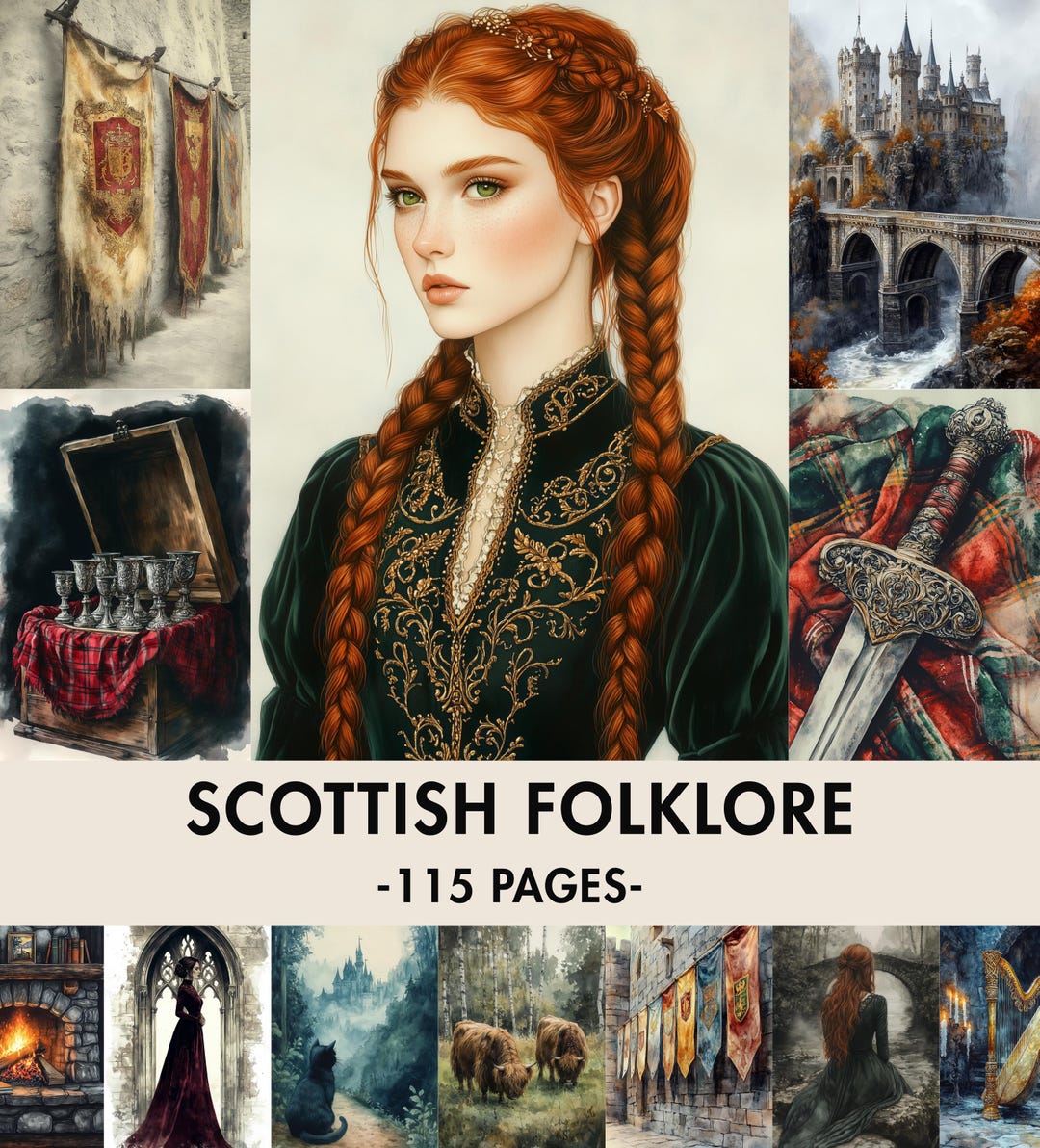 Scottish Folklore Junk Journal Kit: Watercolor Highland Cow, Tartan ...