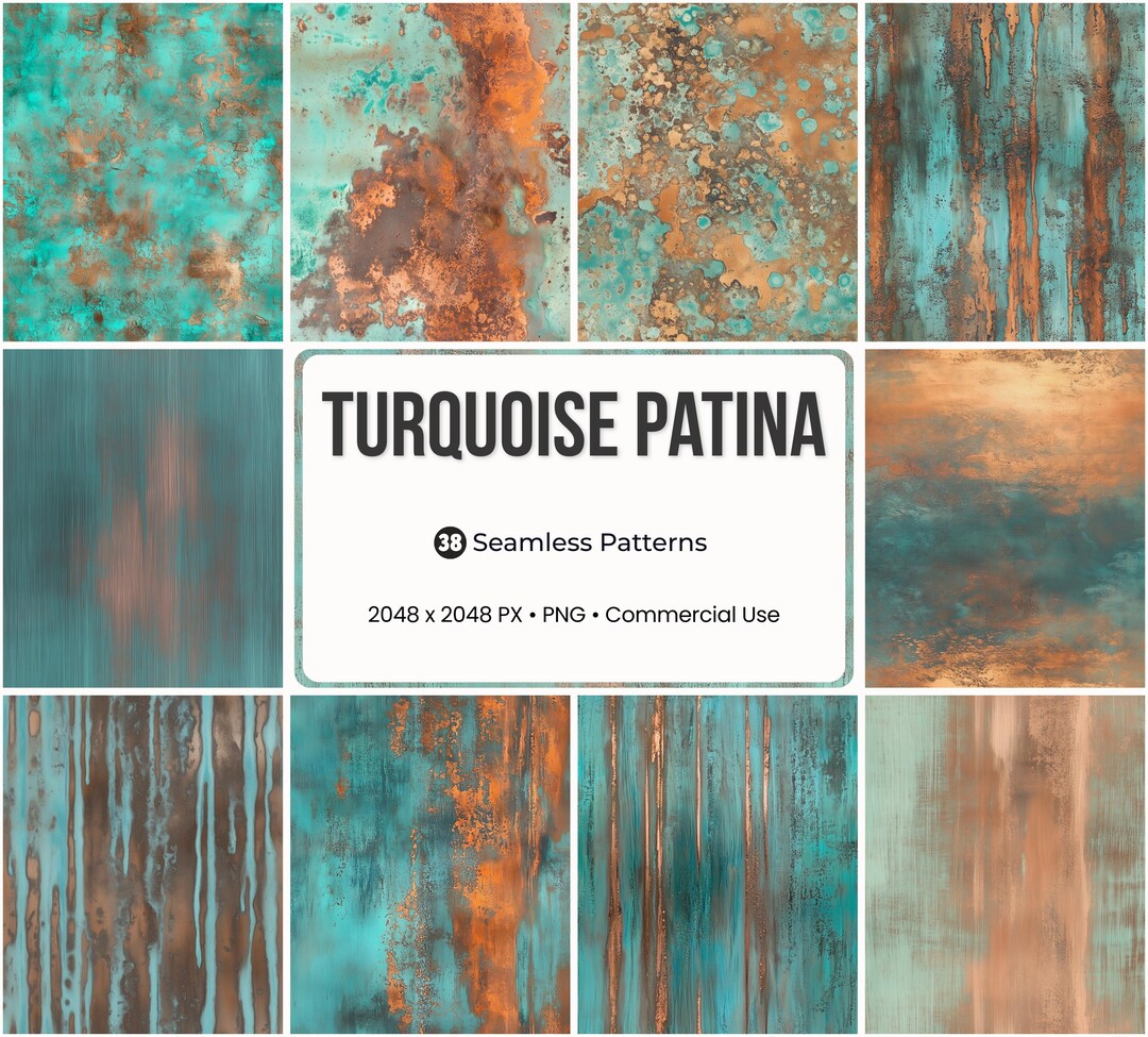38 Turquoise Patina Seamless Textures PNG, Copper Rust Verdigris Teal ...