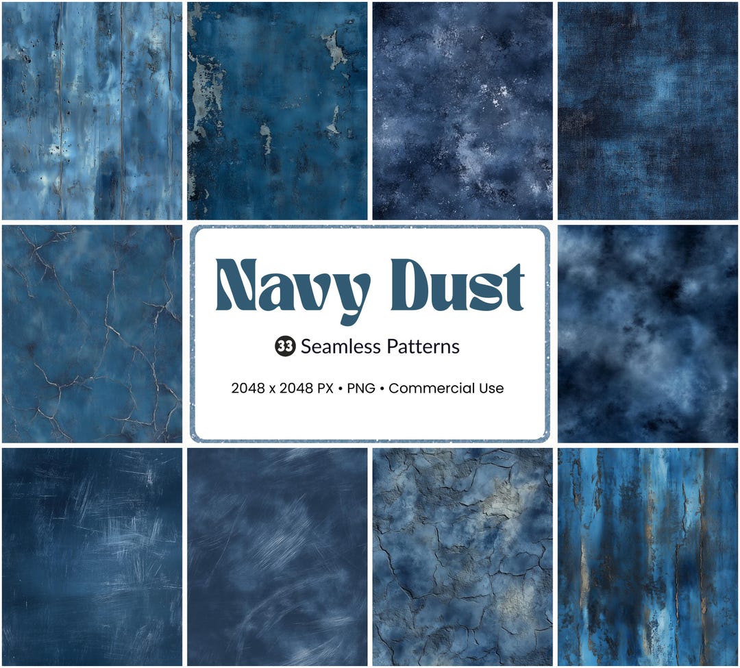 Navy Dust Seamless Texture Bundle 33 PNG Digital Papers | Grunge Blue ...