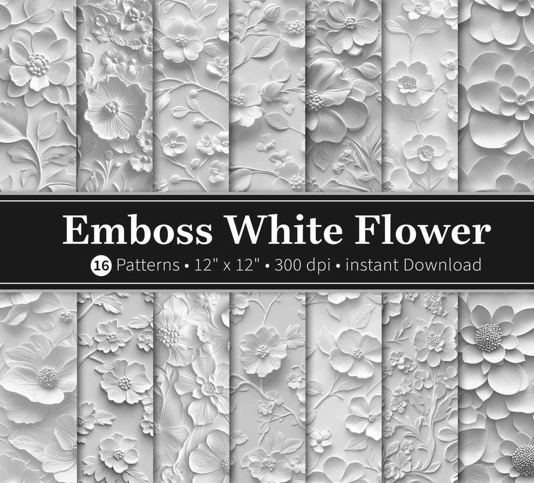Embossed White Flower Digital Paper - 12x12 Floral Patterns for Crafts ...