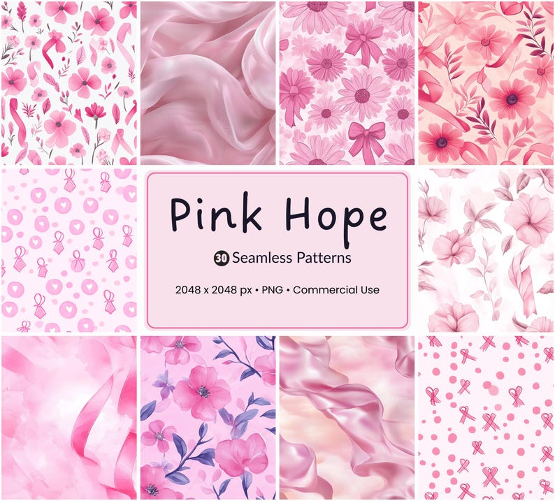 Pink Ribbon Seamless Patterns: Breast Cancer Awareness, Floral PNG ...