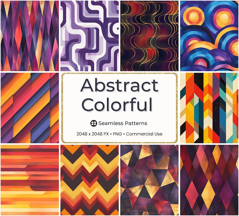 22 Abstract Colorful Seamless Patterns PNG | Geometric Digital Paper ...