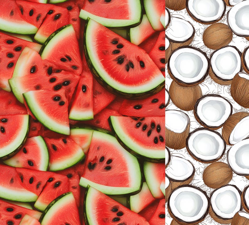 Fruit Seamless Pattern Bundle: Tropical Watercolor Digital Papers (PNG ...