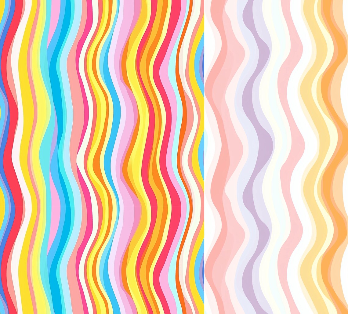 38 Pastel Rainbow Stripes Seamless Digital Paper, Colorful Wavy Line ...