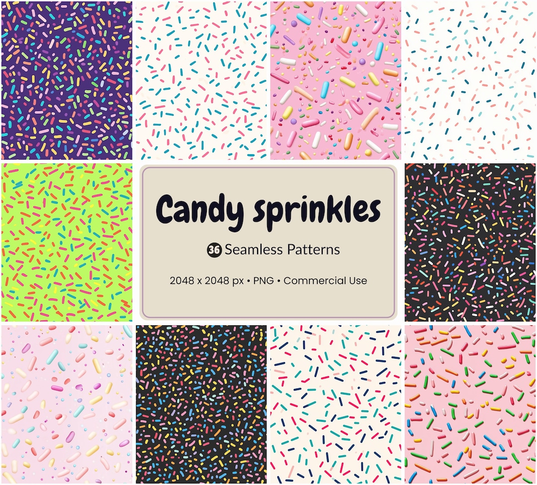 Candy Sprinkles Seamless Patterns: 36 Kawaii Digital Papers (commercial ...