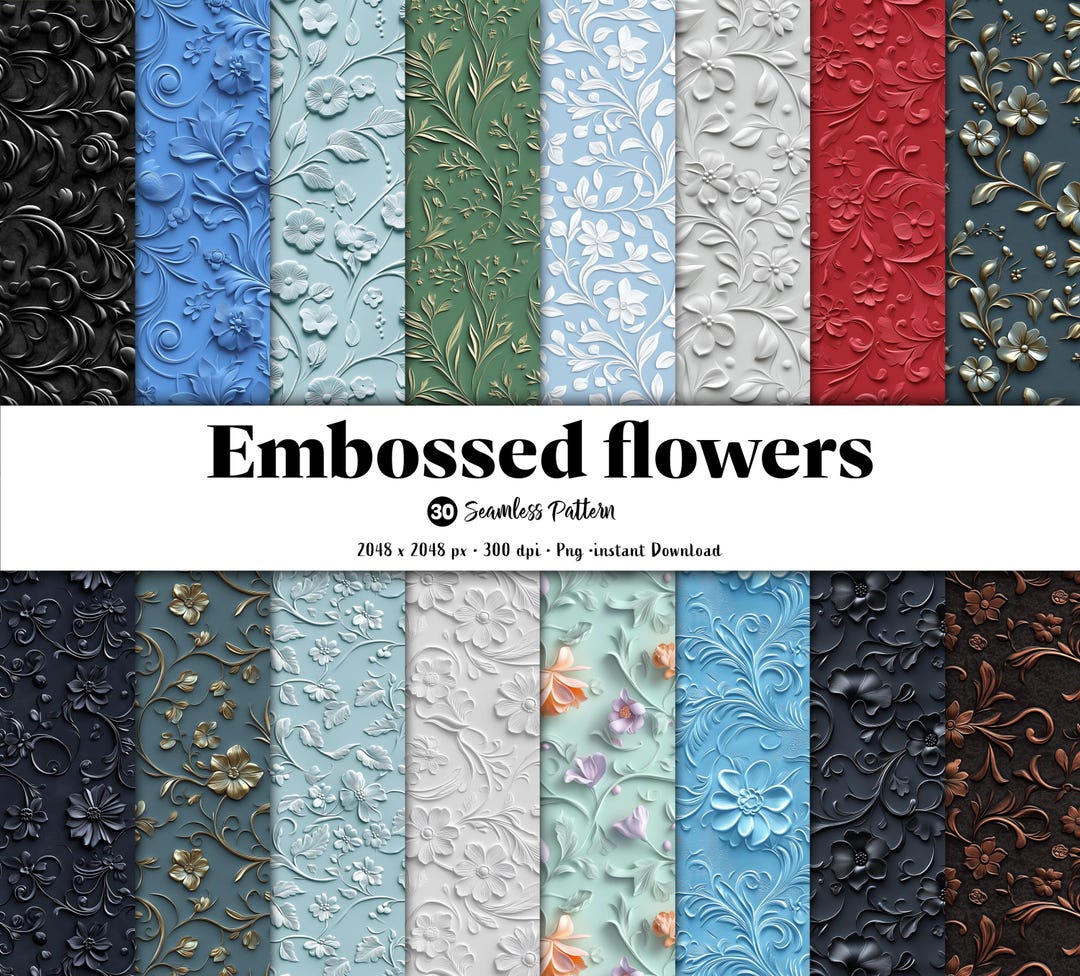30 Embossed Flower Patterns – Seamless Digital Designs for Scrapbooking ...