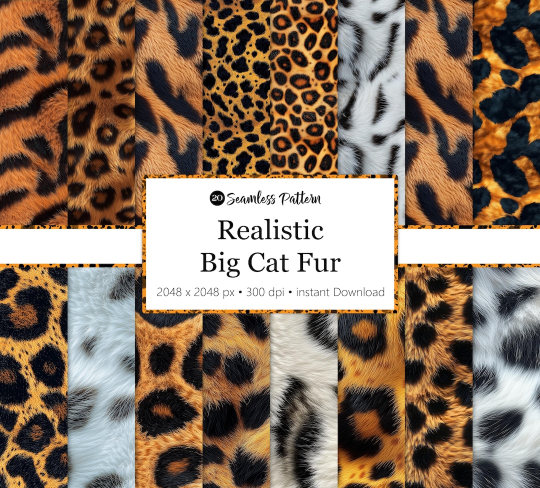 Big Cat Fur Pattern Pack – Seamless Leopard, Tiger, Cheetah, Jaguar ...