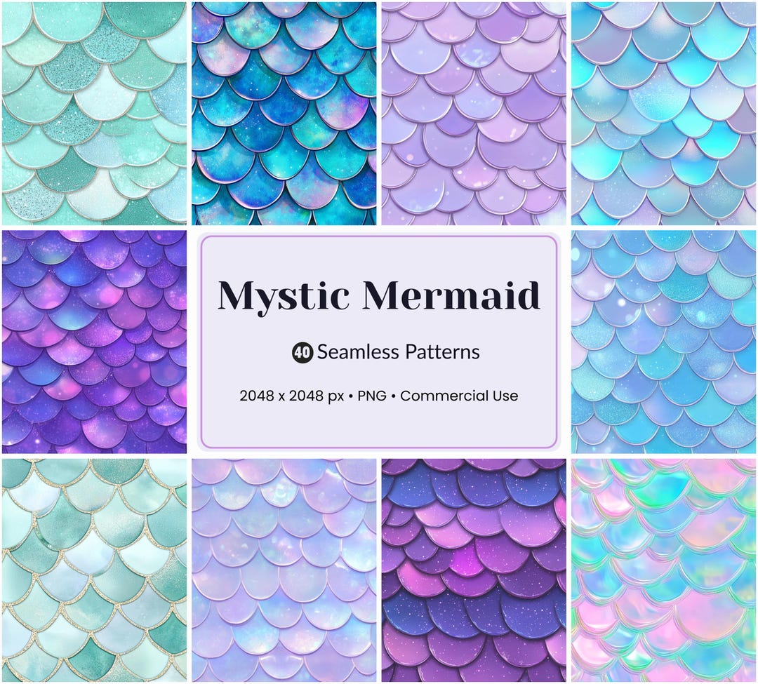 Mystic Mermaid Seamless Patterns | 40 Mermaid Scale PNG Digital Paper ...