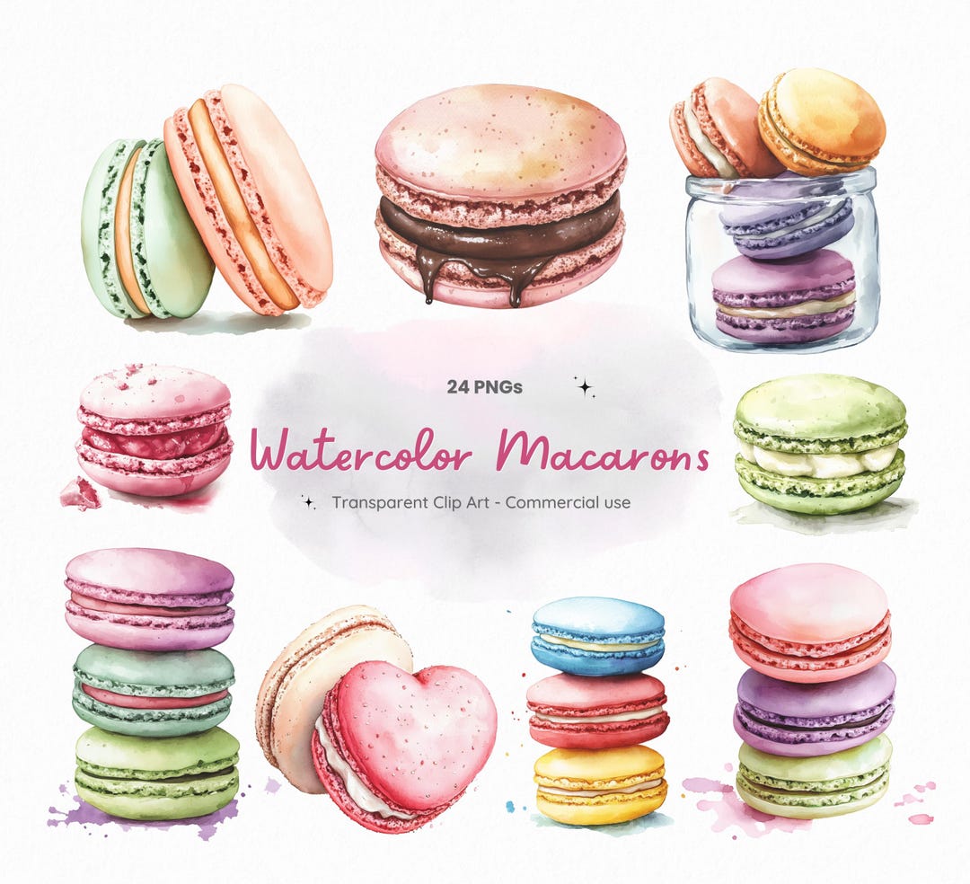24 PNG Watercolor Macaron Clipart Pastel French Dessert Cookies PNG ...