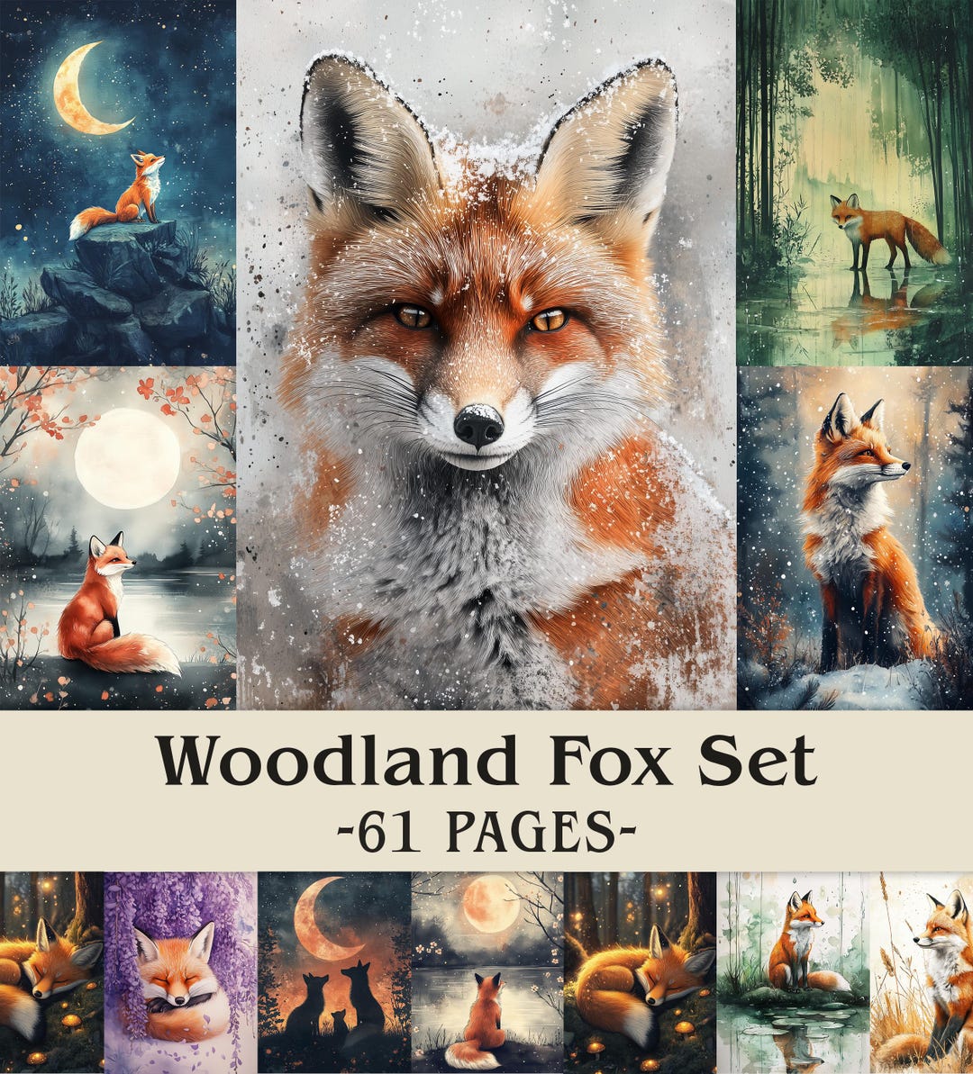 61 Woodland Fox Junk Journal Pages, Watercolor Forest Animal Printable ...