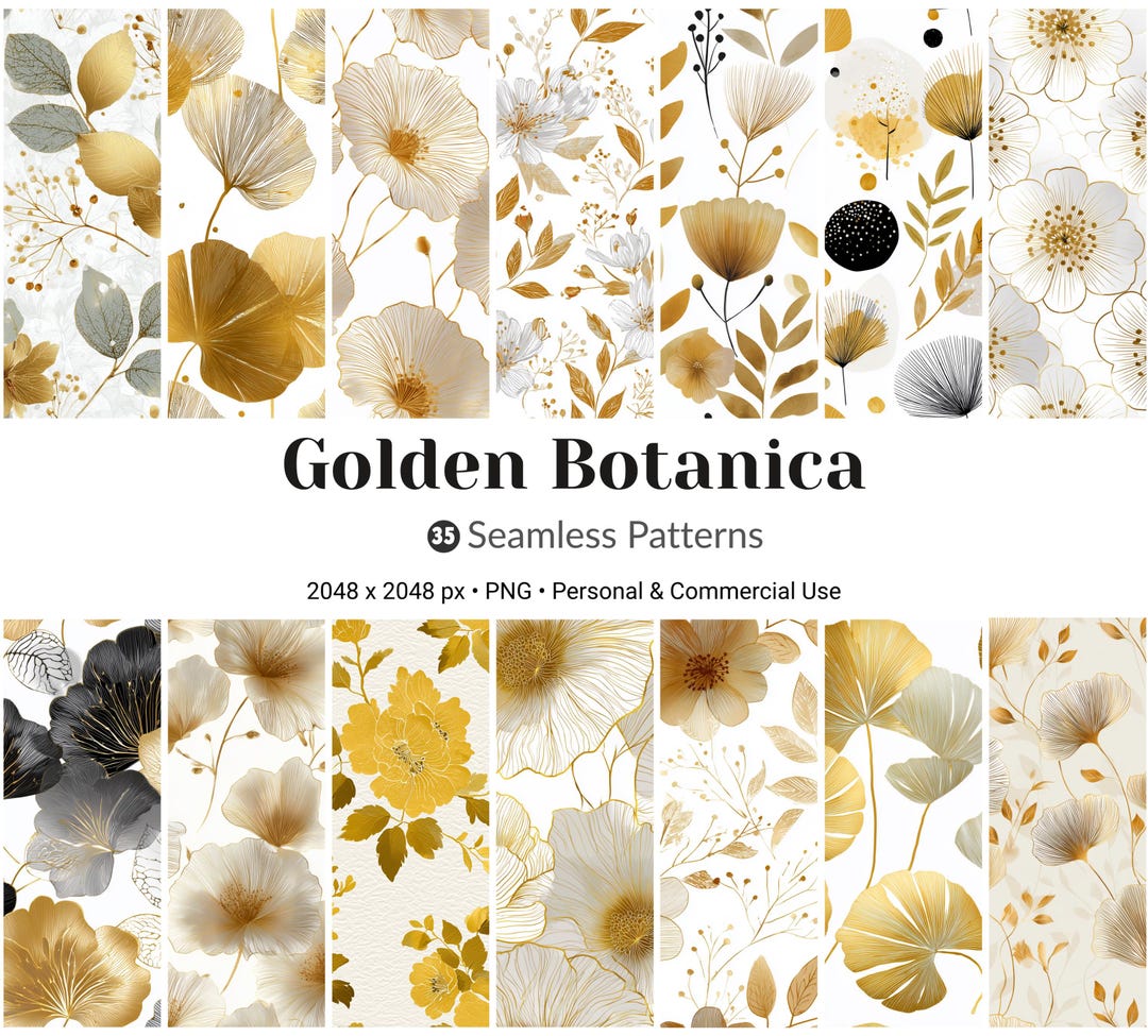 Gold Floral Seamless Pattern Bundle: Elegant Wedding Digital Papers ...