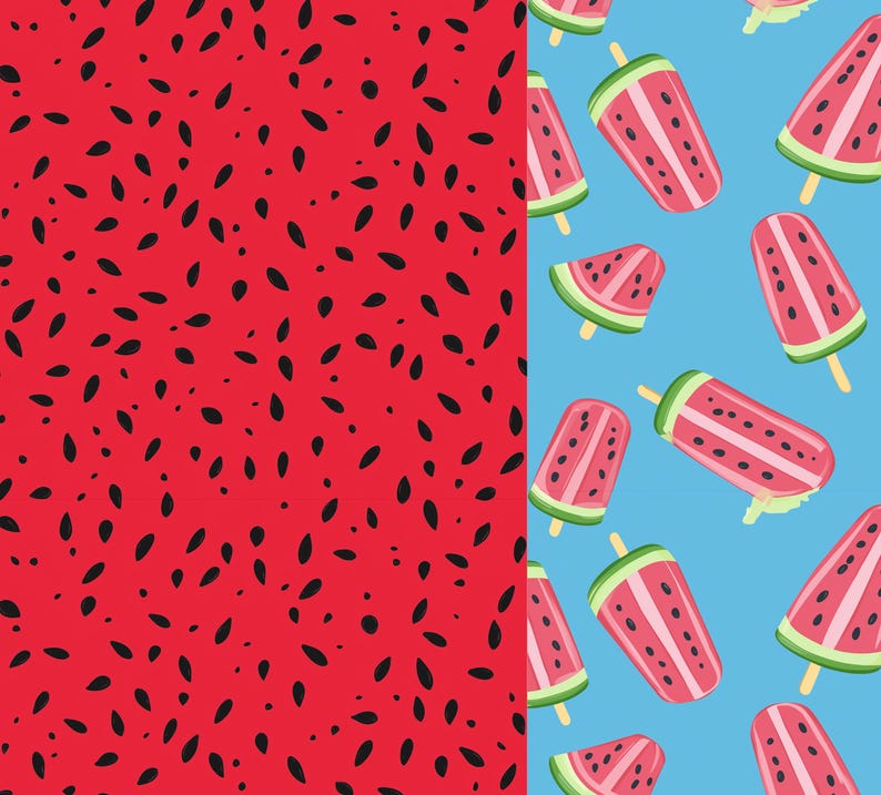 Watermelon Seamless Patterns: Summer Digital Paper PNG Bundle ...