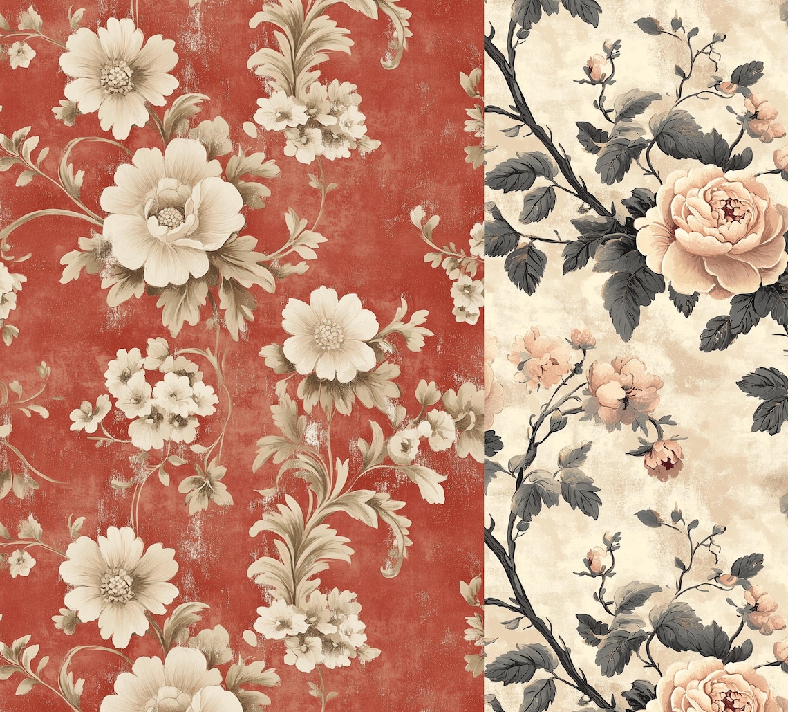 38 Aged Victorian Seamless Patterns, Vintage Floral Damask Digital ...