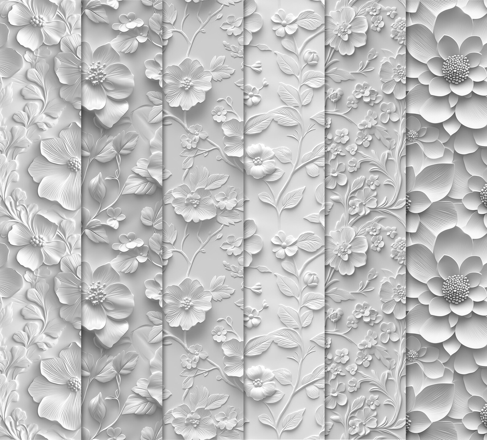 Embossed White Flower Digital Paper - 12x12 Floral Patterns for Crafts ...
