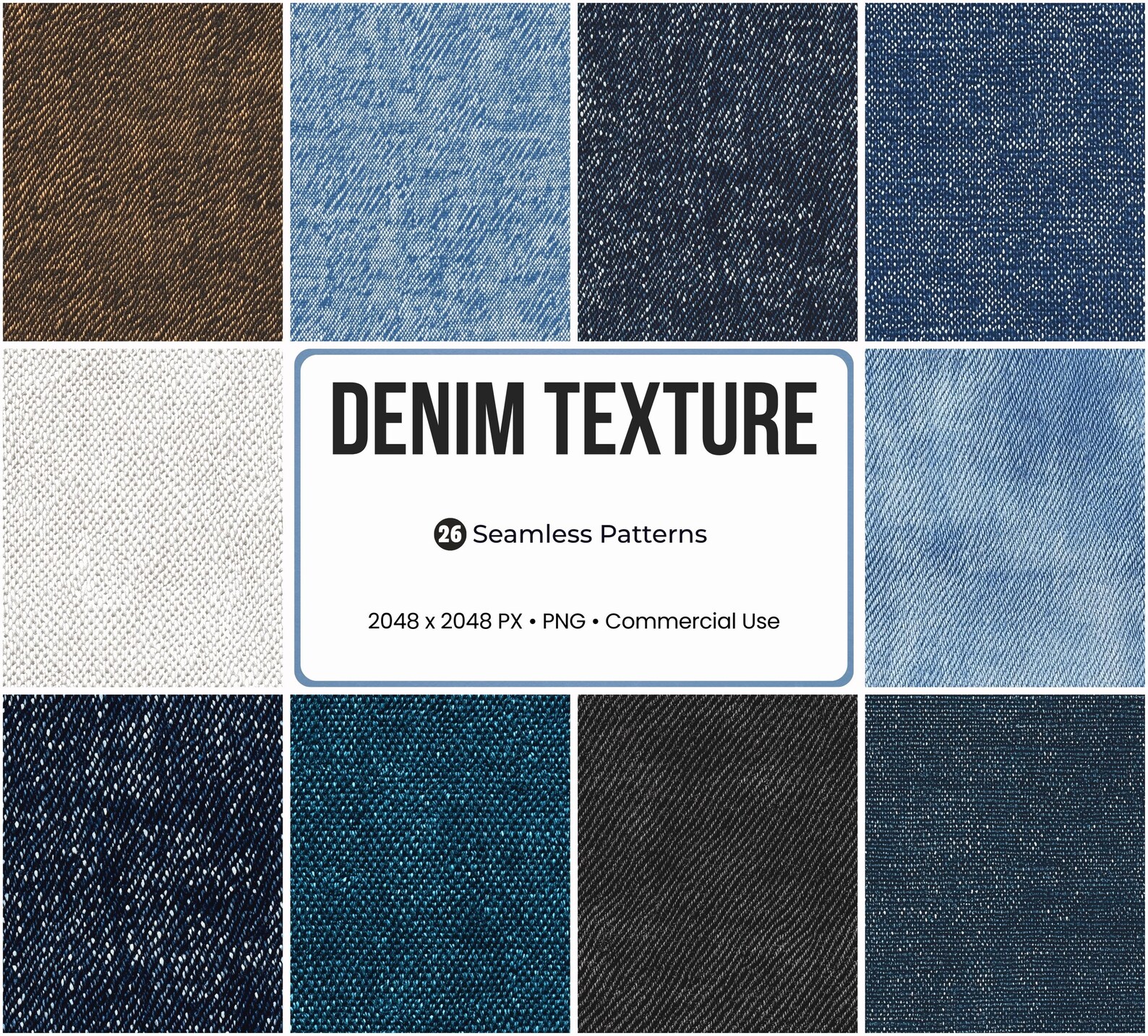 26 Denim Texture Seamless Patterns Bundle, Blue Jeans Digital Paper ...