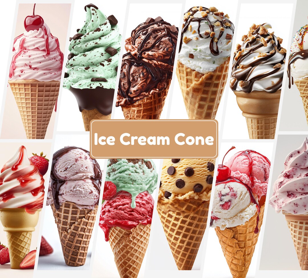 Ice Cream Cone Clipart Bundle: Summer Dessert PNG Illustrations ...