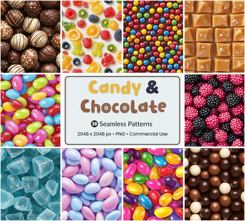 30 Candy & Chocolate Seamless Patterns | Sweet Candy Digital Paper ...