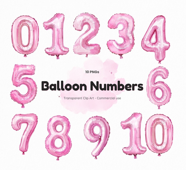 10 PNG Pink Balloon Numbers 0-9 Clipart, Foil Birthday Numbers ...