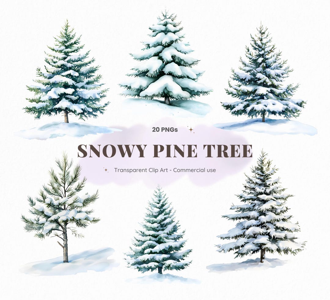 20 Snowy Pine Tree Clipart Bundle, Winter Evergreen Christmas Trees ...