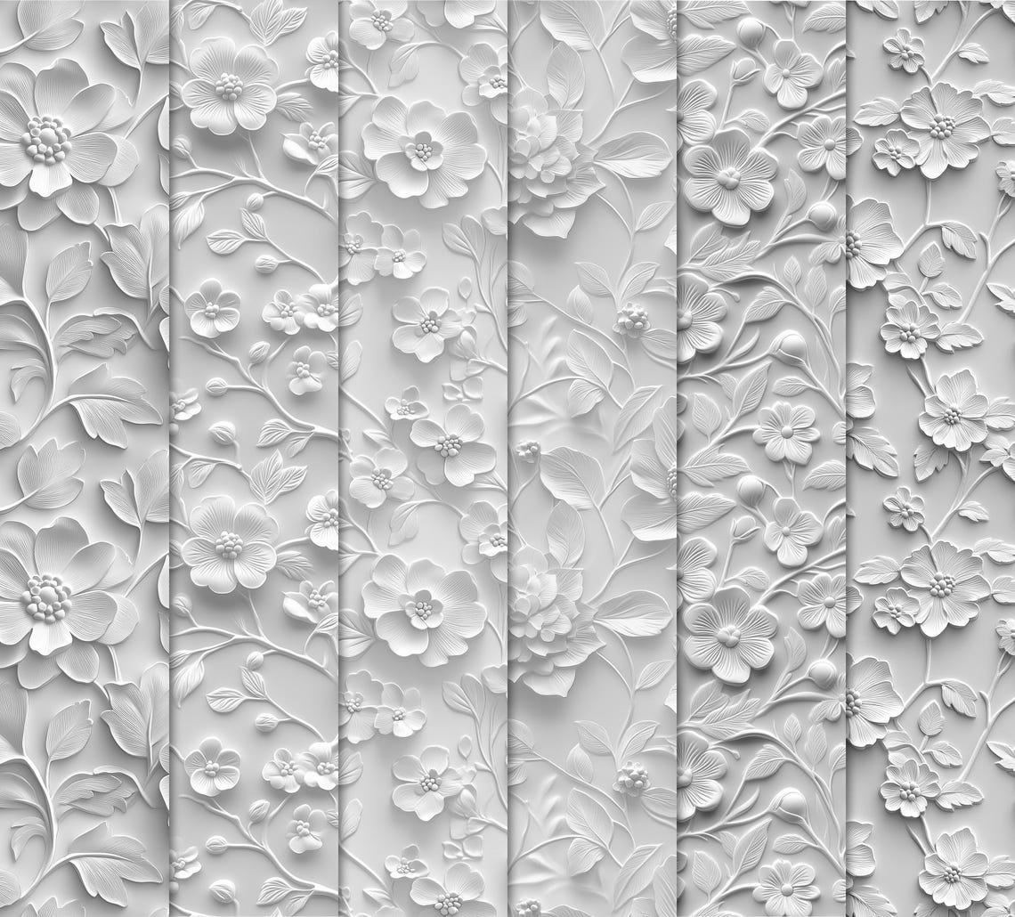 Embossed White Flower Digital Paper - 12x12 Floral Patterns for Crafts ...
