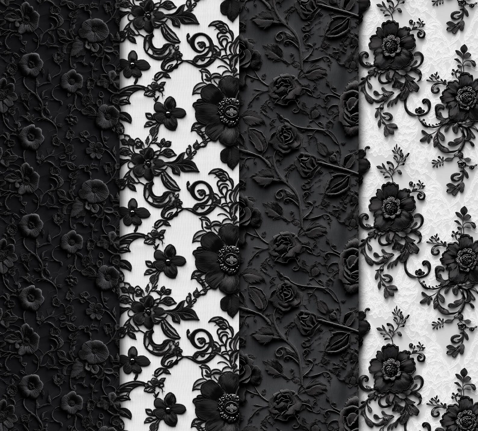 Black Lace Digital Paper Bundle – 35 Seamless Floral Lace Textures ...
